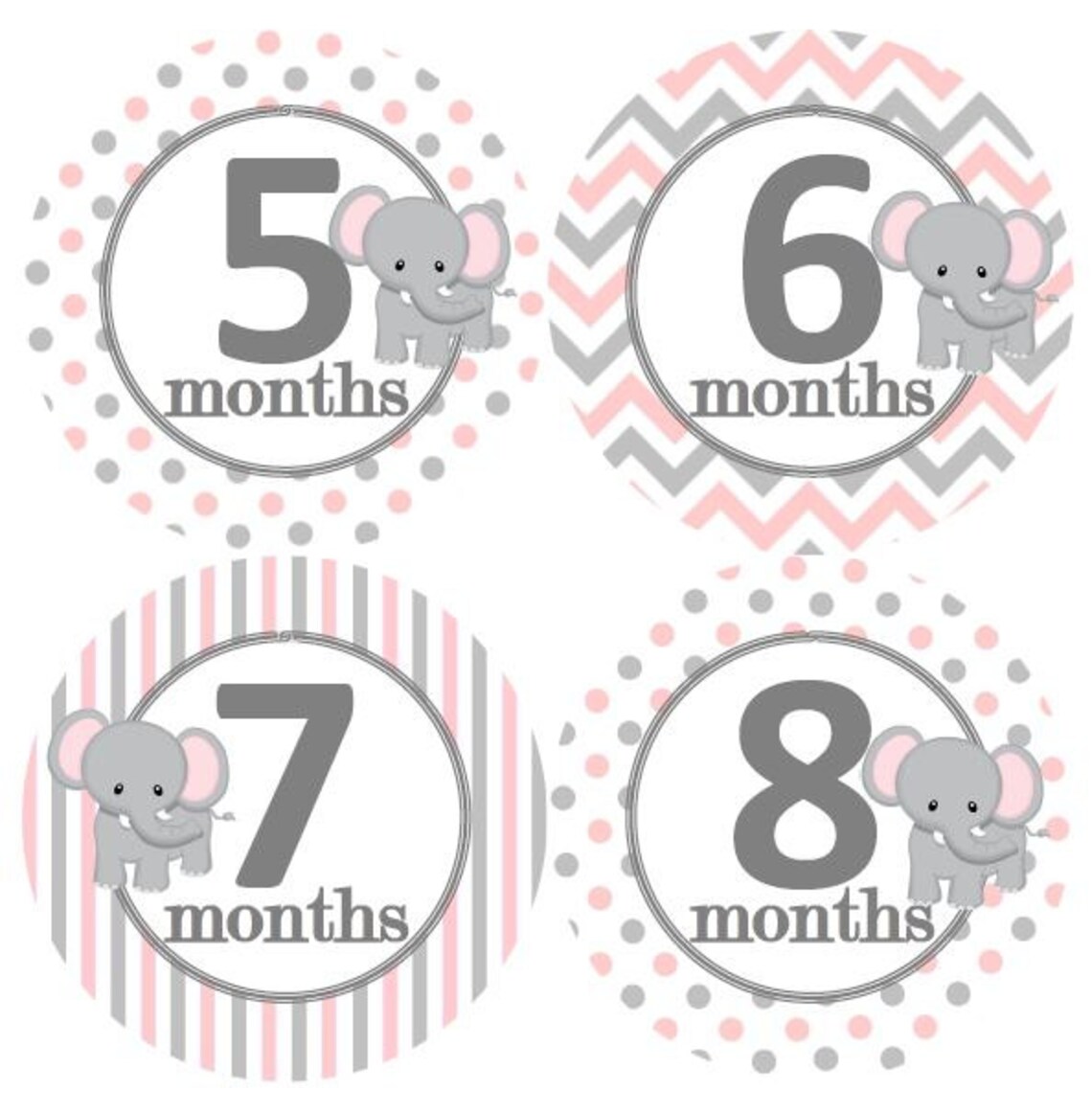 Baby Monthly Milestone Growth Stickers Grey Pink White Elephant Nursery ...