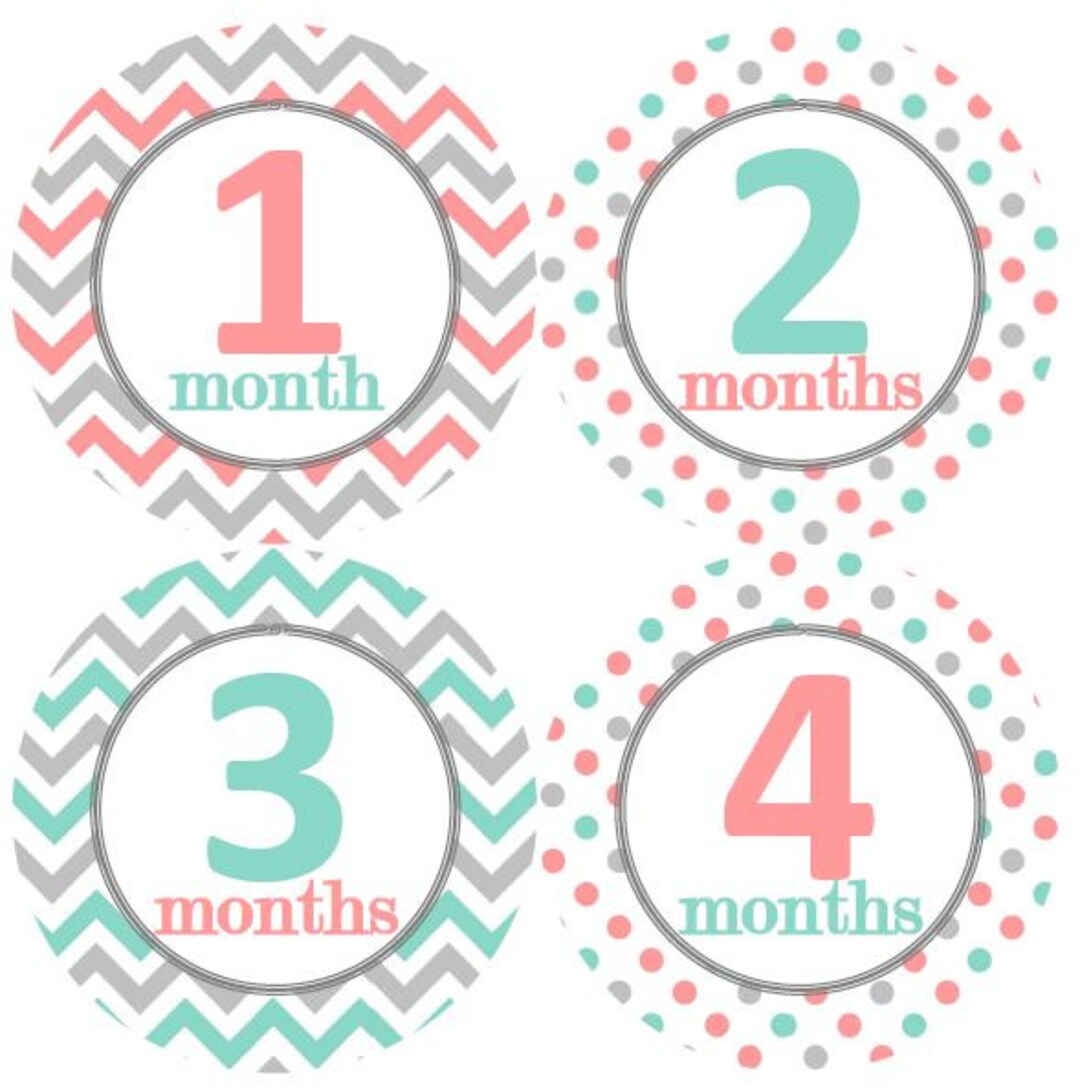 Baby Monthly Milestone Growth Stickers in Aqua Coral Pink - Etsy