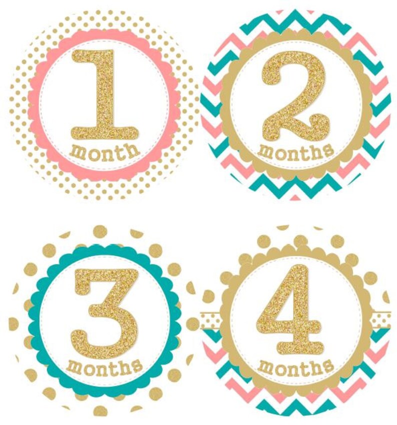 Baby Monthly Milestone Growth Stickers Gold Glitter Coral Pink - Etsy