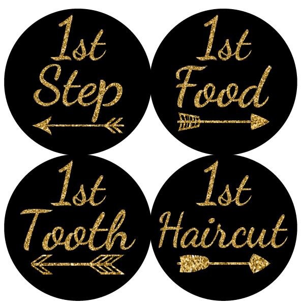 Baby 1st First Milestones Growth Stickers Gold Glitter Black Arrows ...