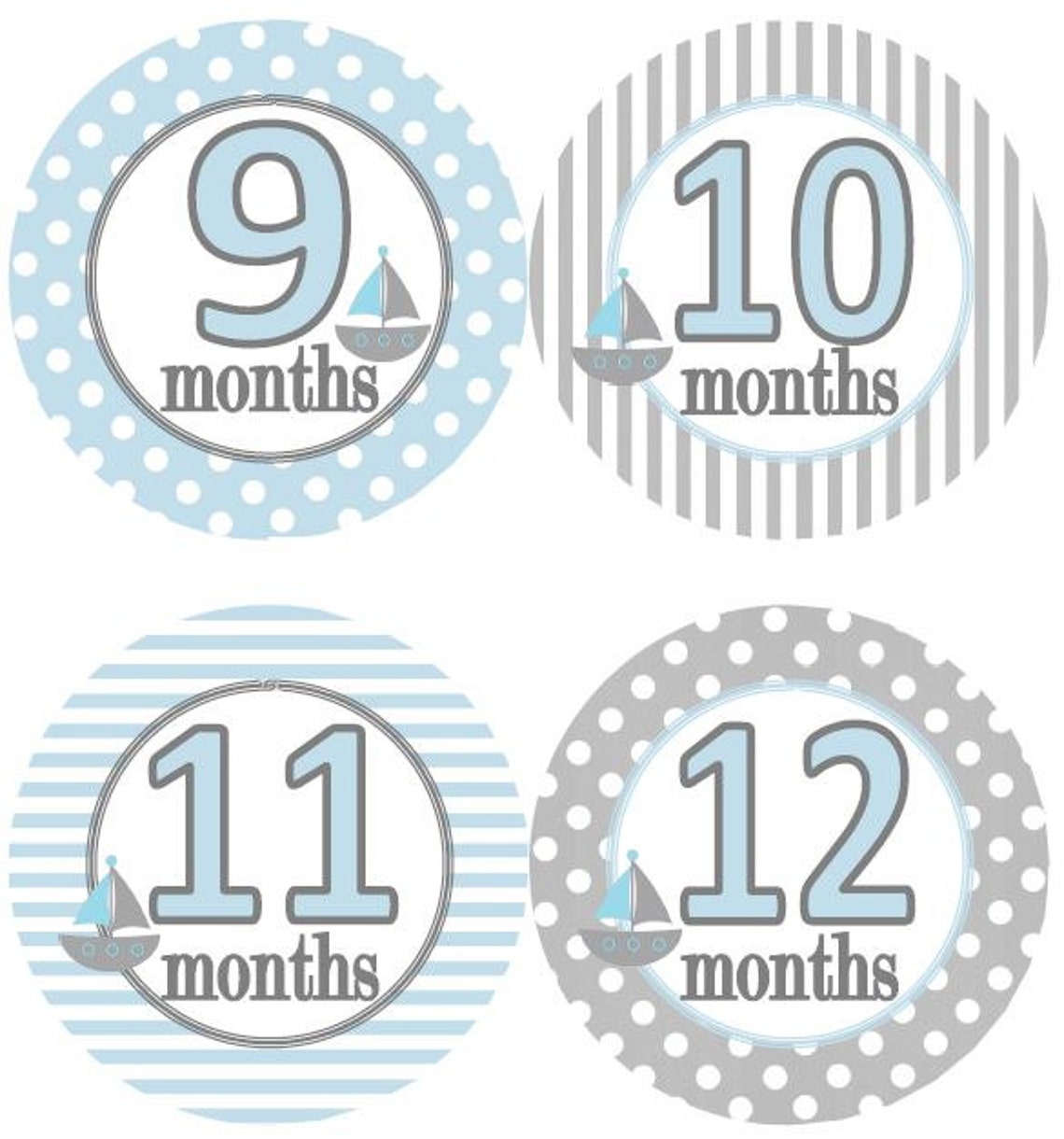 Baby Monthly Milestone Growth Stickers Nautical Grey Light | Etsy