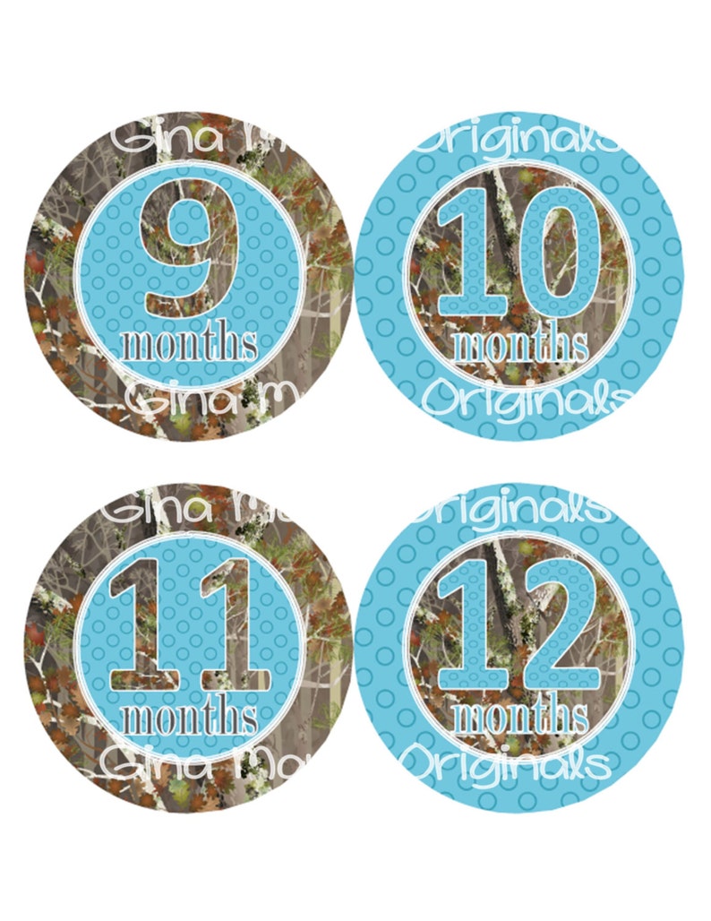 Baby Monthly Milestone Growth Stickers in Camo with Turquoise | Etsy