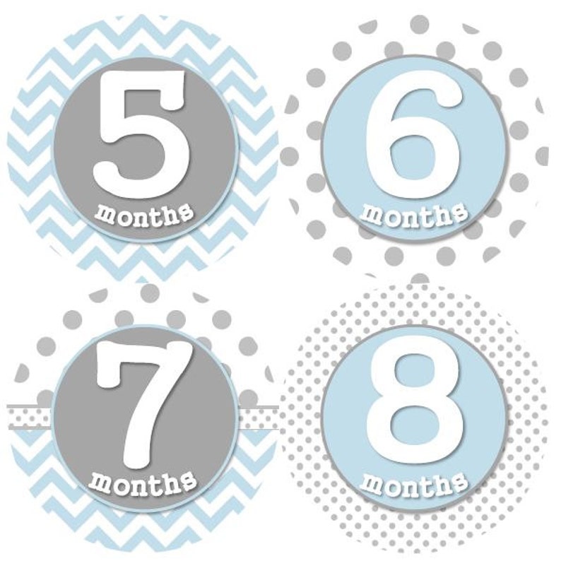 Baby Monthly Milestone Growth Stickers Grey Blue White Dots | Etsy