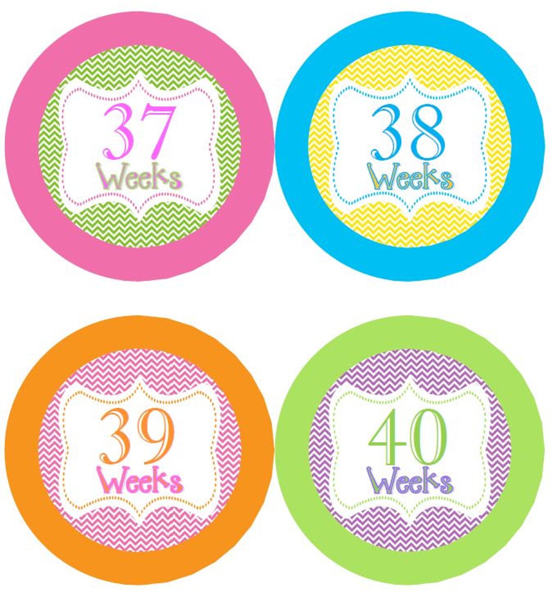 12 Weekly Pregnancy Belly Bump Stickers Pink Blue Orange Green Chevrons ...