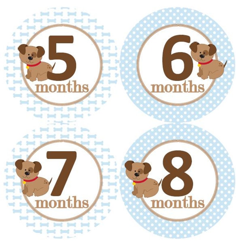 Baby Monthly Milestone Growth Stickers in Blue Brown Puppies - Etsy