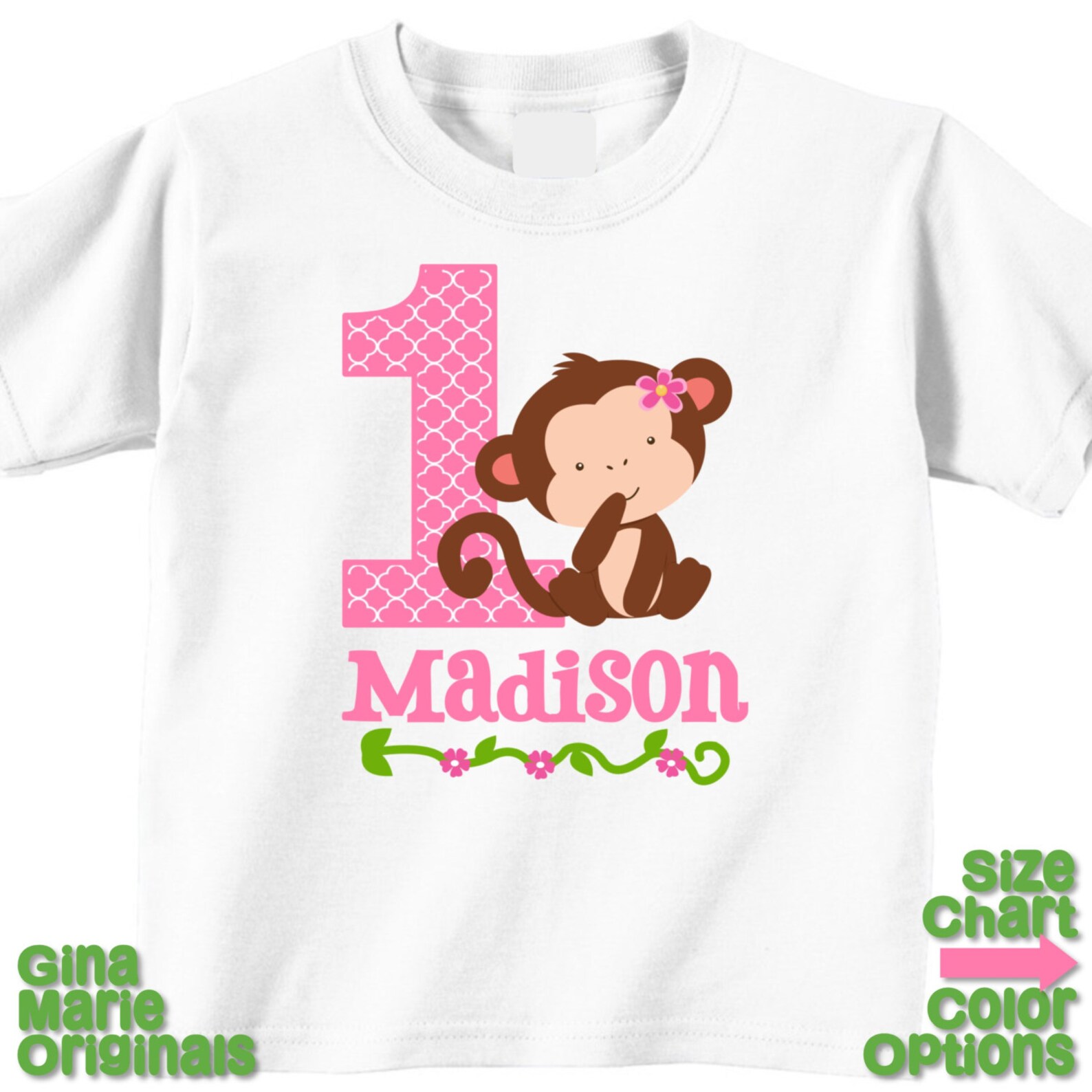 Personalized Birthday Monkey Girl Birthday Party Shirt T-shirt | Etsy