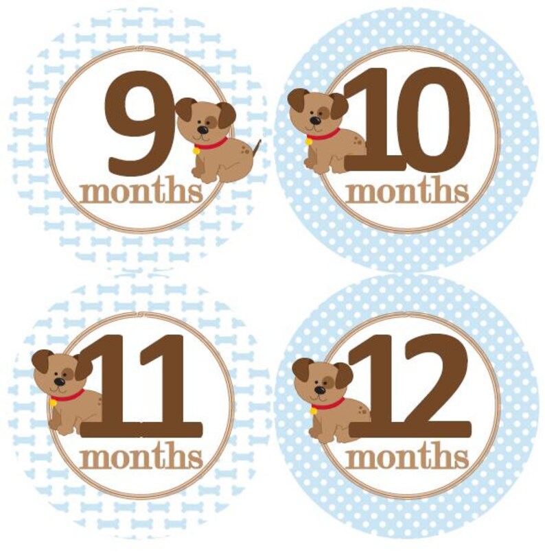 Baby Monthly Milestone Growth Stickers in Blue Brown Puppies - Etsy