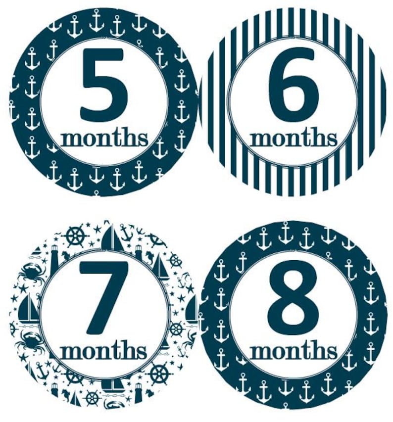 Baby Monthly Milestone Growth Stickers Nautical Navy White Anchor ...