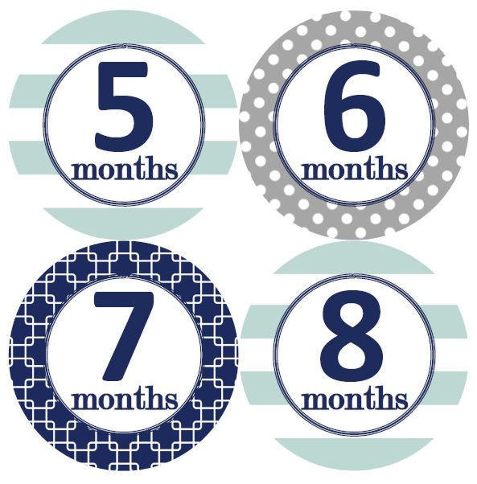 Baby Monthly Milestone Growth Stickers Navy Mint Grey Dots - Etsy