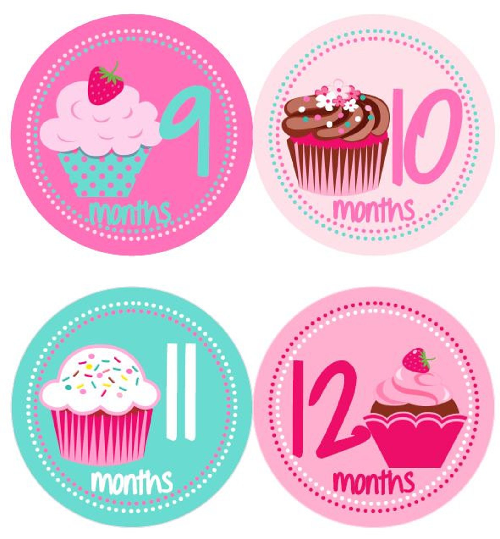 Baby Monthly Milestone Growth Stickers Girly Pink Aqua | Etsy