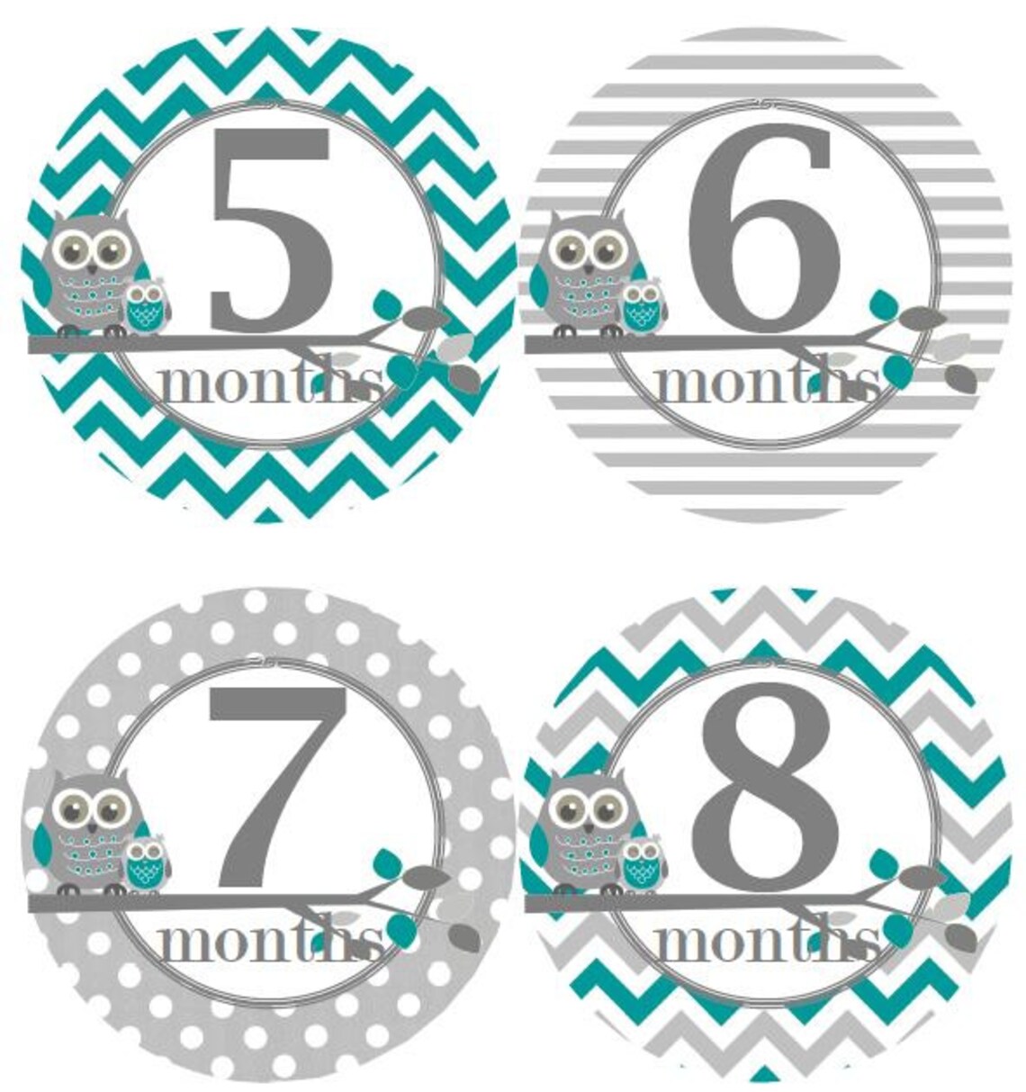 Baby Monthly Milestone Growth Stickers in Teal Grey Owls | Etsy