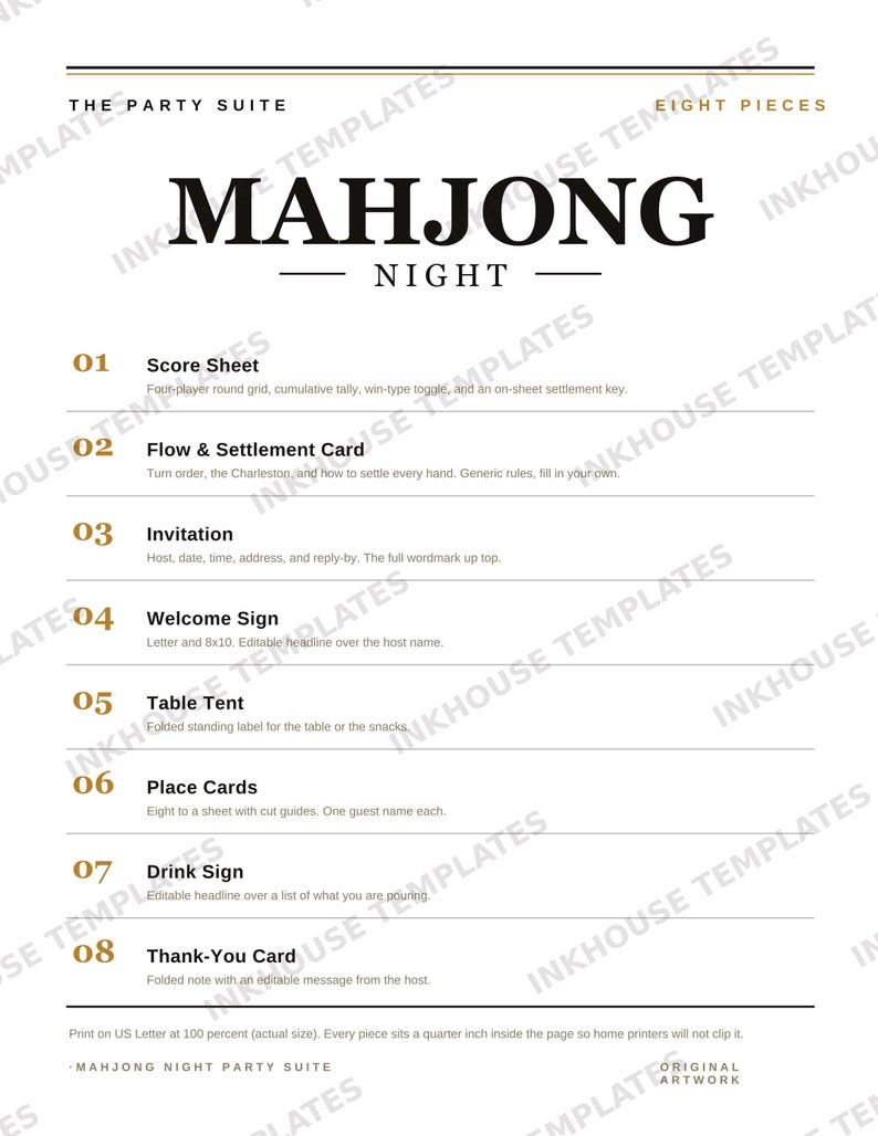 Mahjong Party Printable Bundle, Editable Canva Game Night Set, Score ...