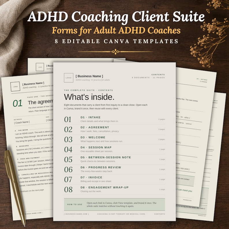 ADHD Templates Canva Bundle for Coaches, Client Intake Forms, Editable ...