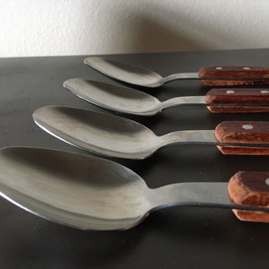 Vintage 1970s Spoons Wood Handle Stainless Large Man Size Farm House ...