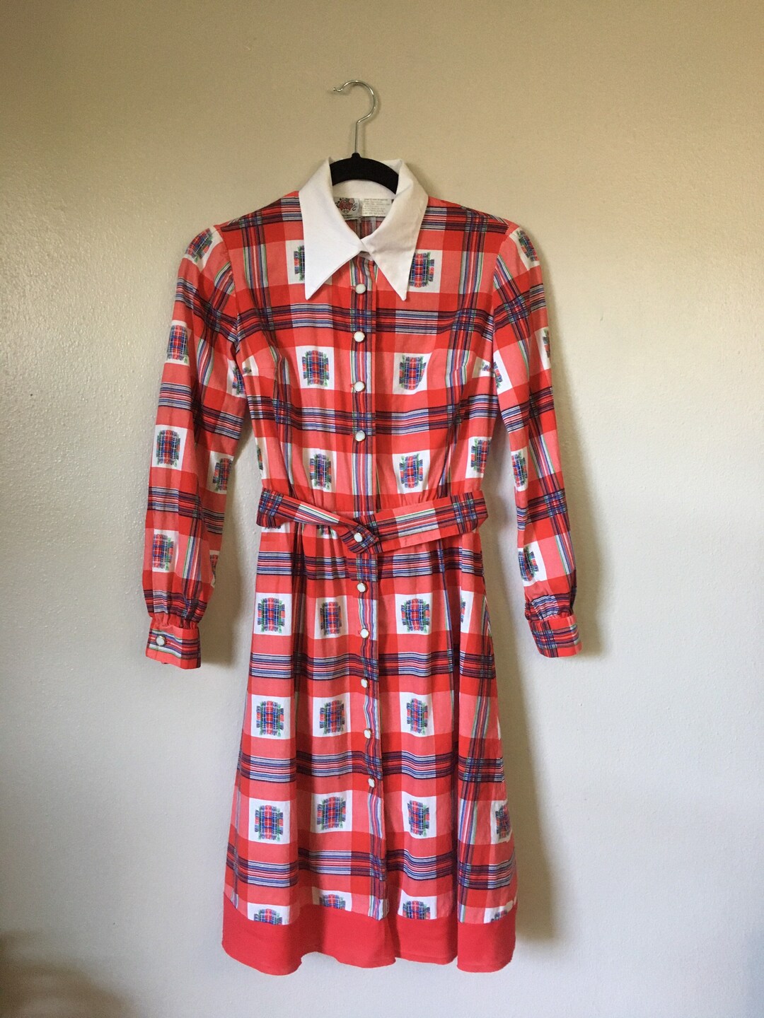 Vintage 60s/70s Dress Cotton Lanz Original Celtic Plaid Scarf Box Print ...