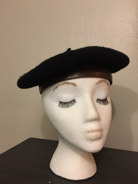 Vintage 1960s Beret Basque Deluxe Authentic Black Woo… - Gem