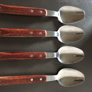 Vintage 1970s Spoons Wood Handle Stainless Large Man Size Farm House ...