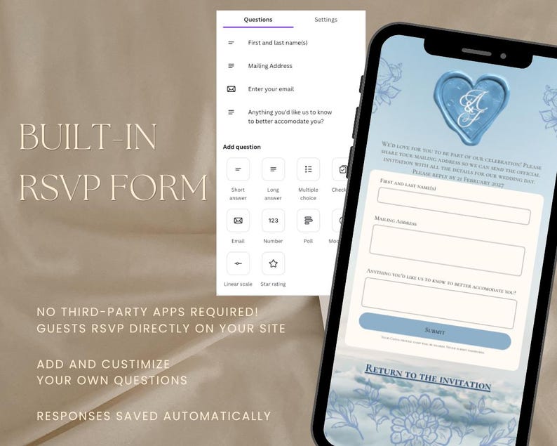 Classic Wedding Save the Date Website Template, Luxury Blue Mobile ...