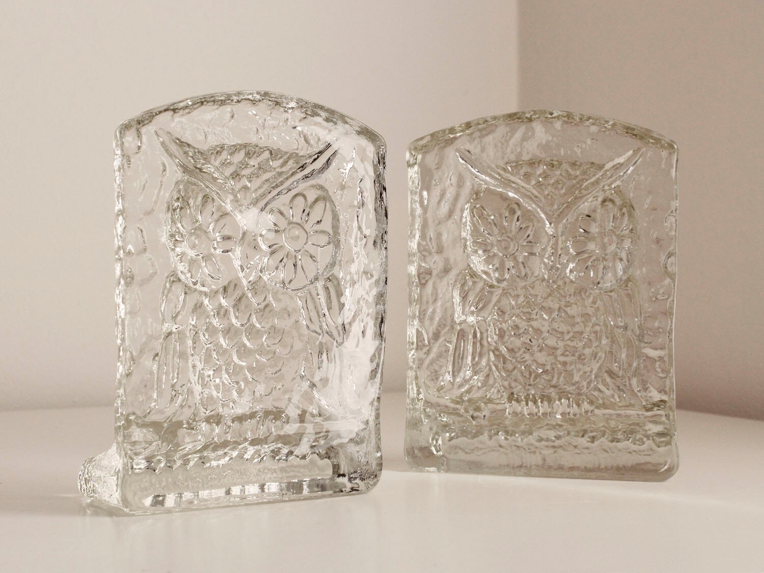 Vintage Glass Owl Bookends, Late Mid-century - Etsy