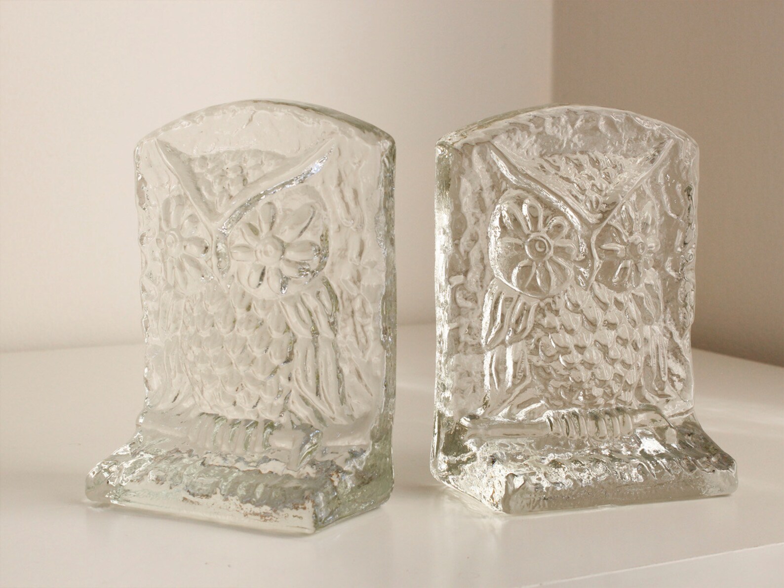 Vintage Glass Owl Bookends, Late Mid-century - Etsy