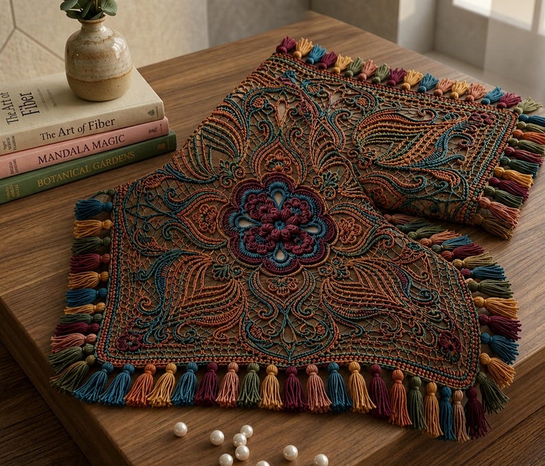 Ornate Tassel Crochet Blanket Pattern | Vintage Boho Floral Mandala ...