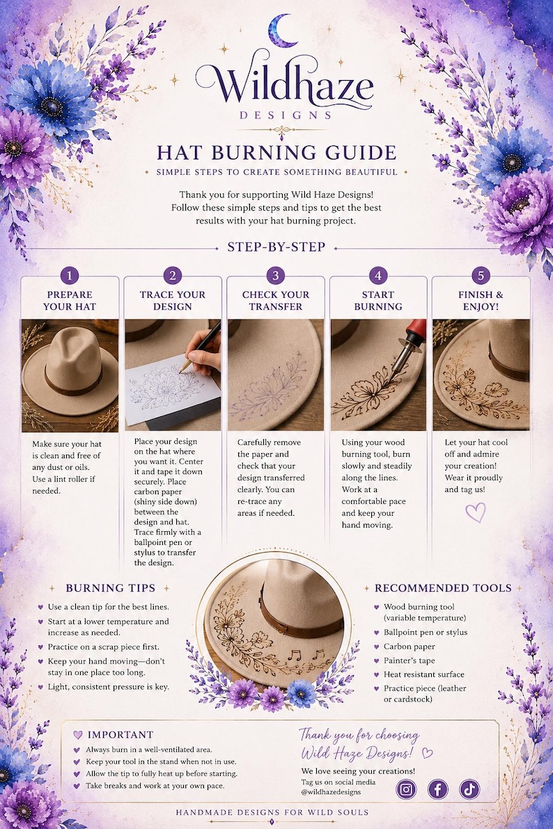 Heart Hat Burning Design | Floral Western Hat Template | Printable Hat ...