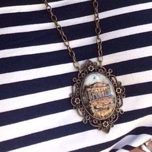 Ancient Greek Design Cameo Pendant Necklace the Parthenon Acropolis ...