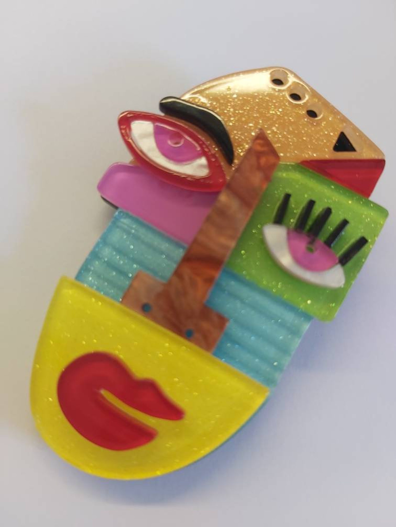 3D Colorful Altered Art Resin Face Brooch Pin Picasso Style - Etsy