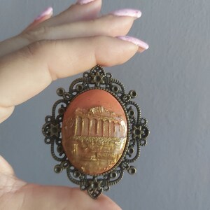 Ancient Greek Design Cameo Pendant Necklace the Parthenon Acropolis ...