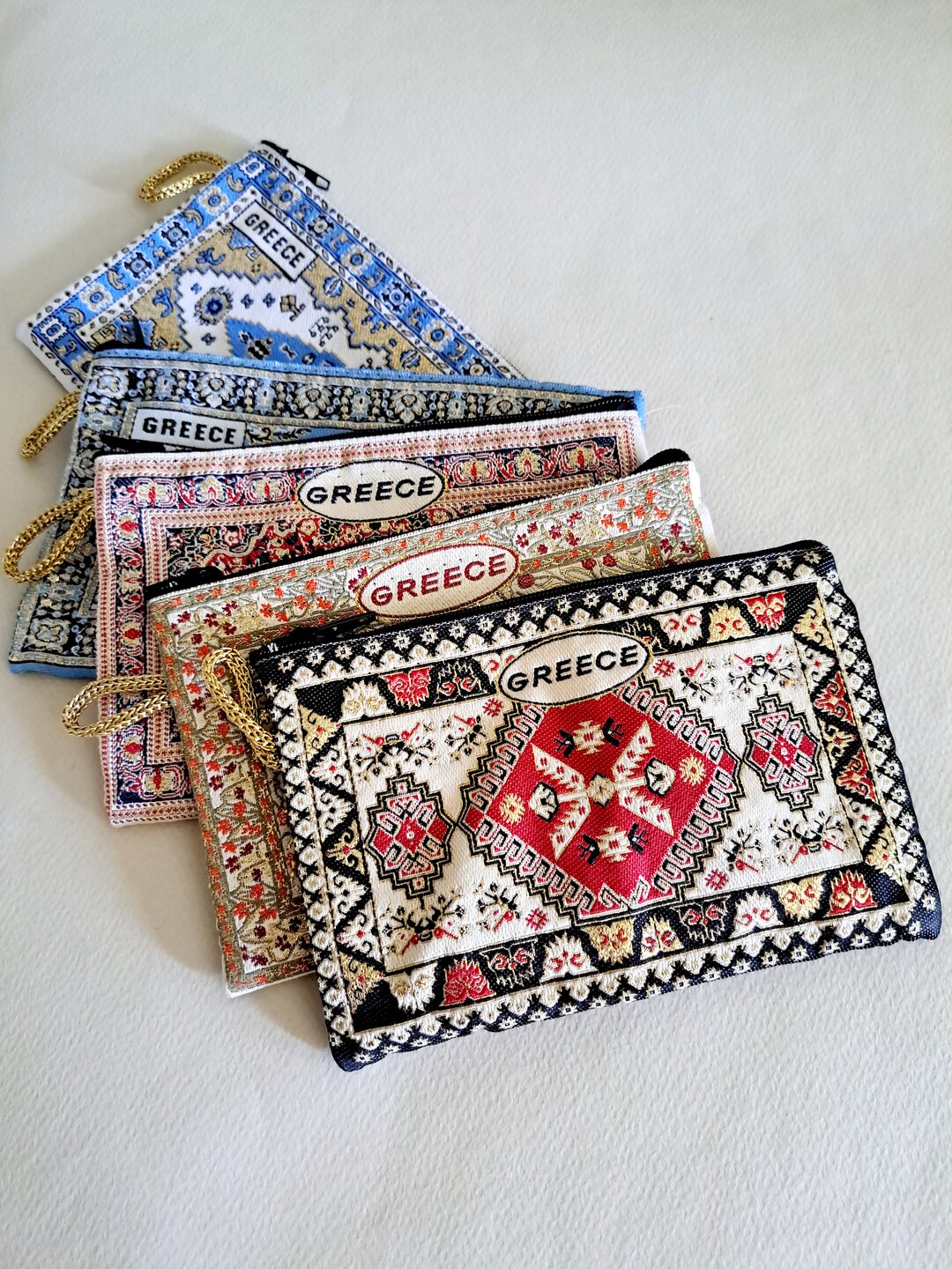 Greek Pouches, Vintage Design, Greece, Coin Purse, Change Purse, Zipper ...