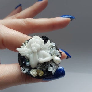Cherub Angel Ring, Baroque, Adjustable Ring Base, Gold Plated, Resin ...