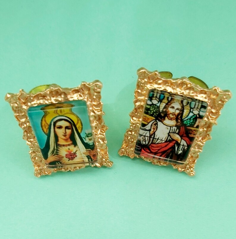 Religous Cameo Art Frame Rings, Our Lady of Guadalupe Virgin Mary Jesus ...