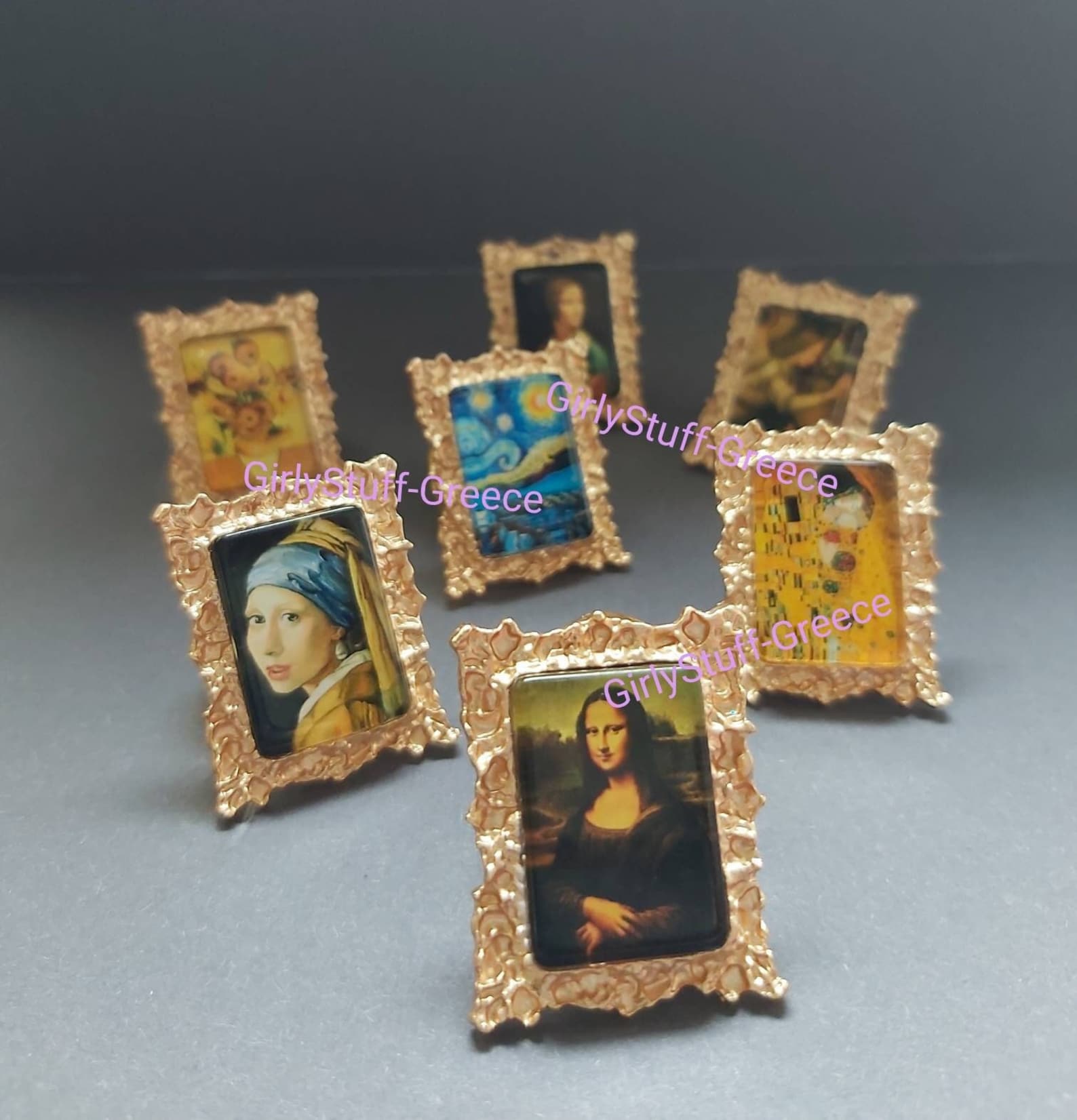 Mini Oil Paintings Art Rings, Mona Lisa, Davinci, Van Gogh, Vermeer ...