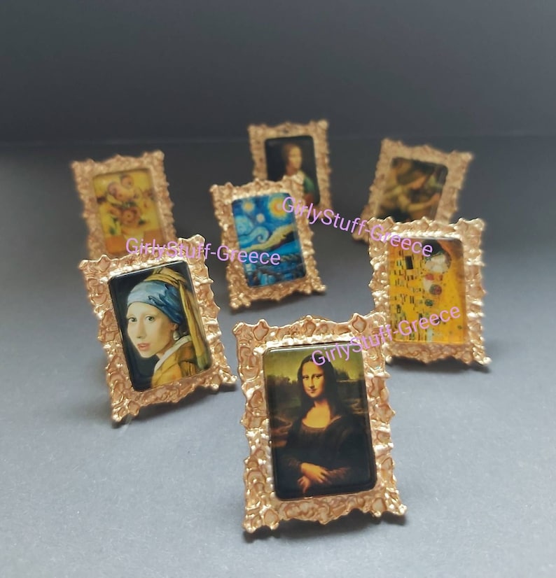 Mini Oil Paintings Art Rings, Mona Lisa, Davinci, Van Gogh, Vermeer ...