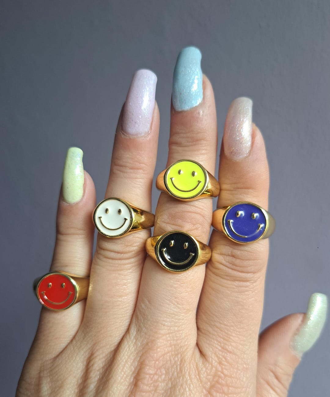 Smiley Face Signet Ring Smile Face Retro Style Ring Unisex, Hippie ...