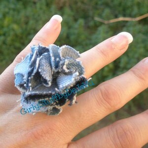 Denim Jean Fabric Flower Ring Handmade Recycled Denim Jean | Etsy