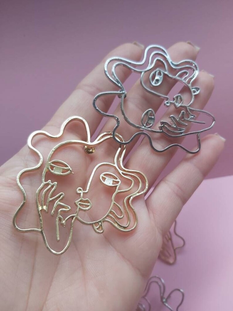 Face Earrings Bold Pierced Choose Gold or Silver Huge 2.5 - Etsy