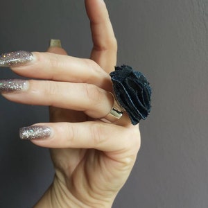 Denim Jean Fabric Flower Ring, Handmade, Recycled Denim Jean, Gold ...