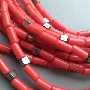 12 Strand Red Resin Beaded Necklace, 80's, Red Necklace, Multi Strand ...