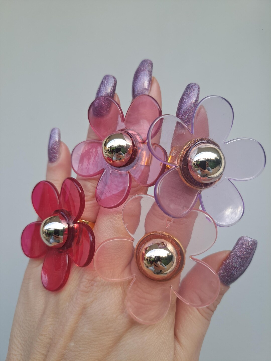 Daisy Flower Rings Clear Flowers Reclaimed Upcycled Recycled Marc ...