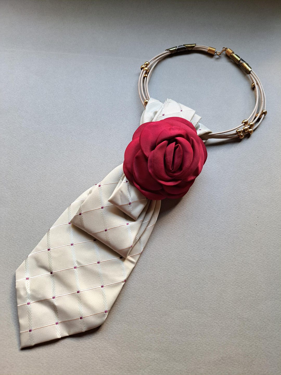 Upcycled Vintage Necktie With Flower Brooch Pin, Necktie Necklace ...