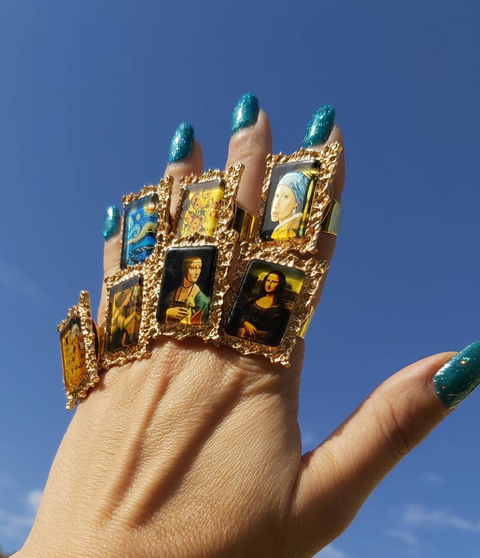 Mini Oil Paintings Art Rings, Mona Lisa, Davinci, Van Gogh, Vermeer ...