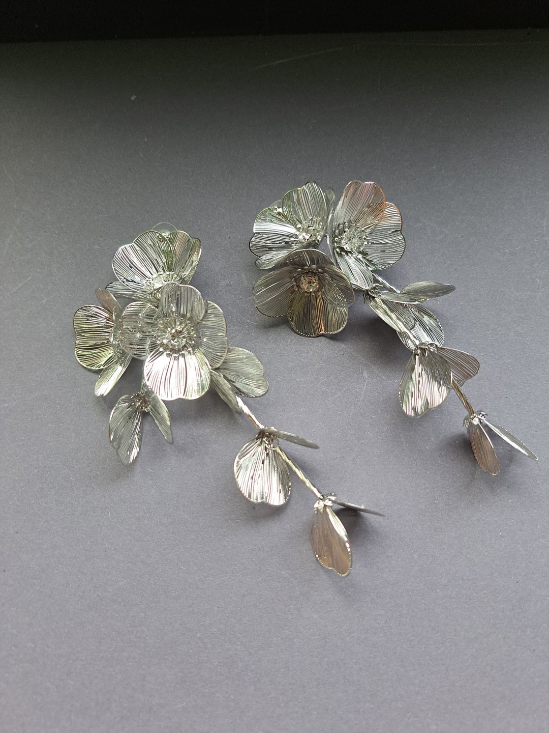 Cascading Flower Earrings Kate Earrings, Bride, Prom Earrings Silver ...