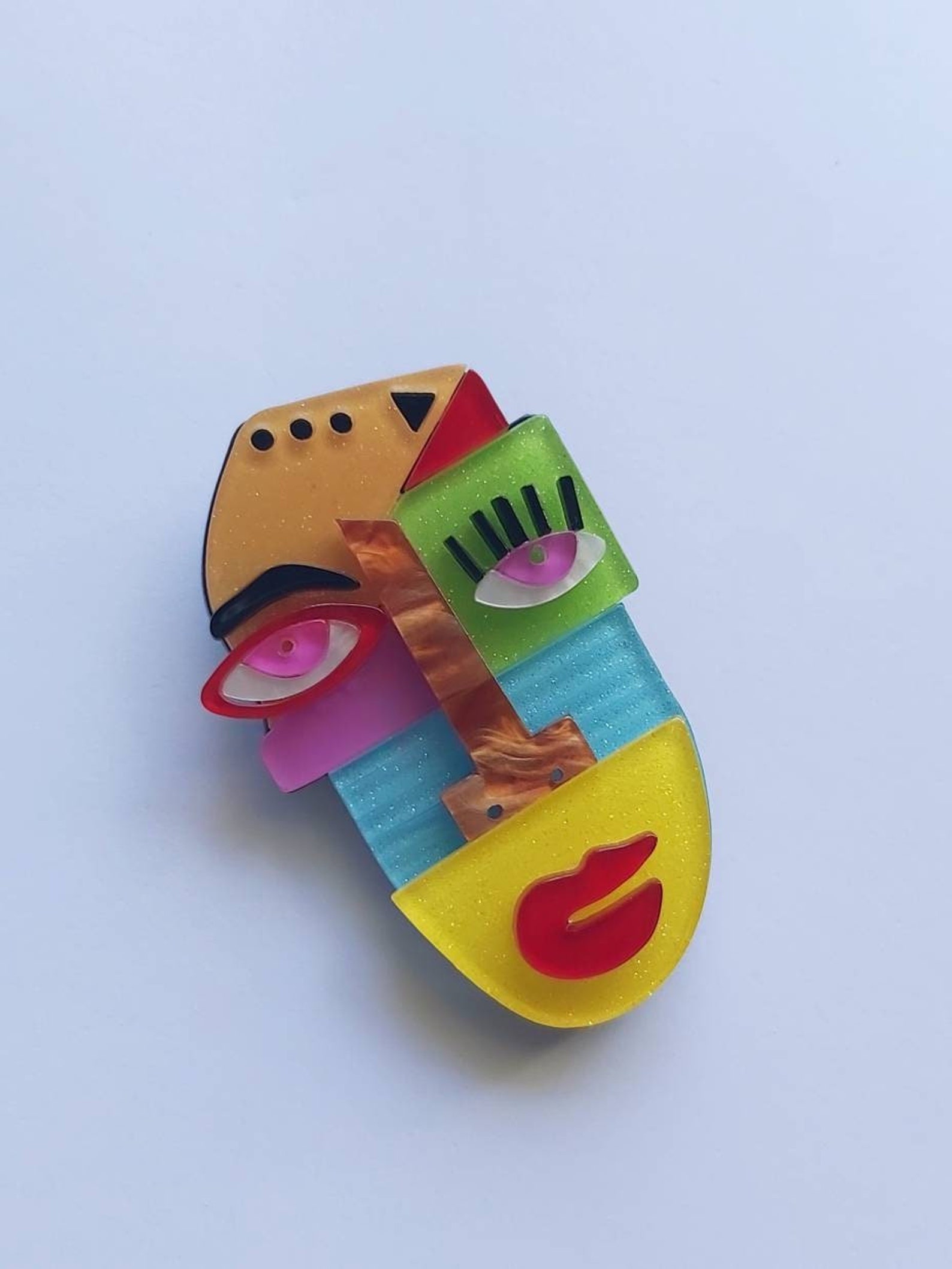3D Colorful Altered Art Resin Face Brooch Pin Picasso Style - Etsy