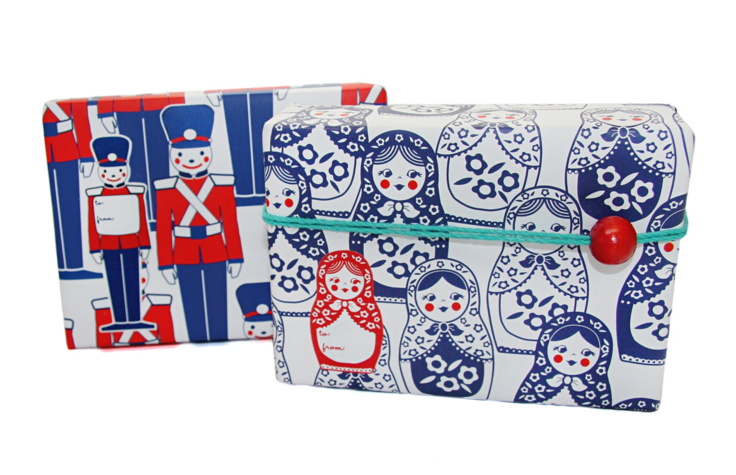Gift Wrap With Matryoshka Dolls in Navy and Red - Russian Stacking ...