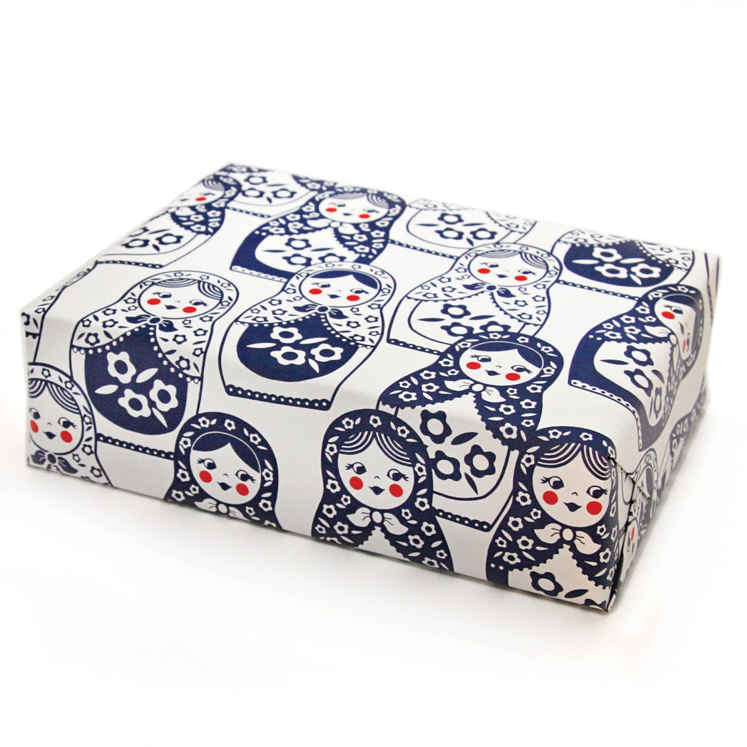 Gift Wrap With Matryoshka Dolls in Navy and Red - Russian Stacking ...