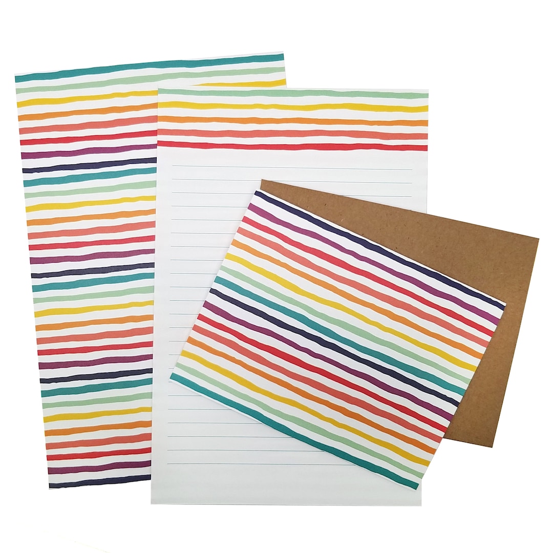 Rainbow Striped Letter Writing Stationery Set, Bright and Fun Notes ...