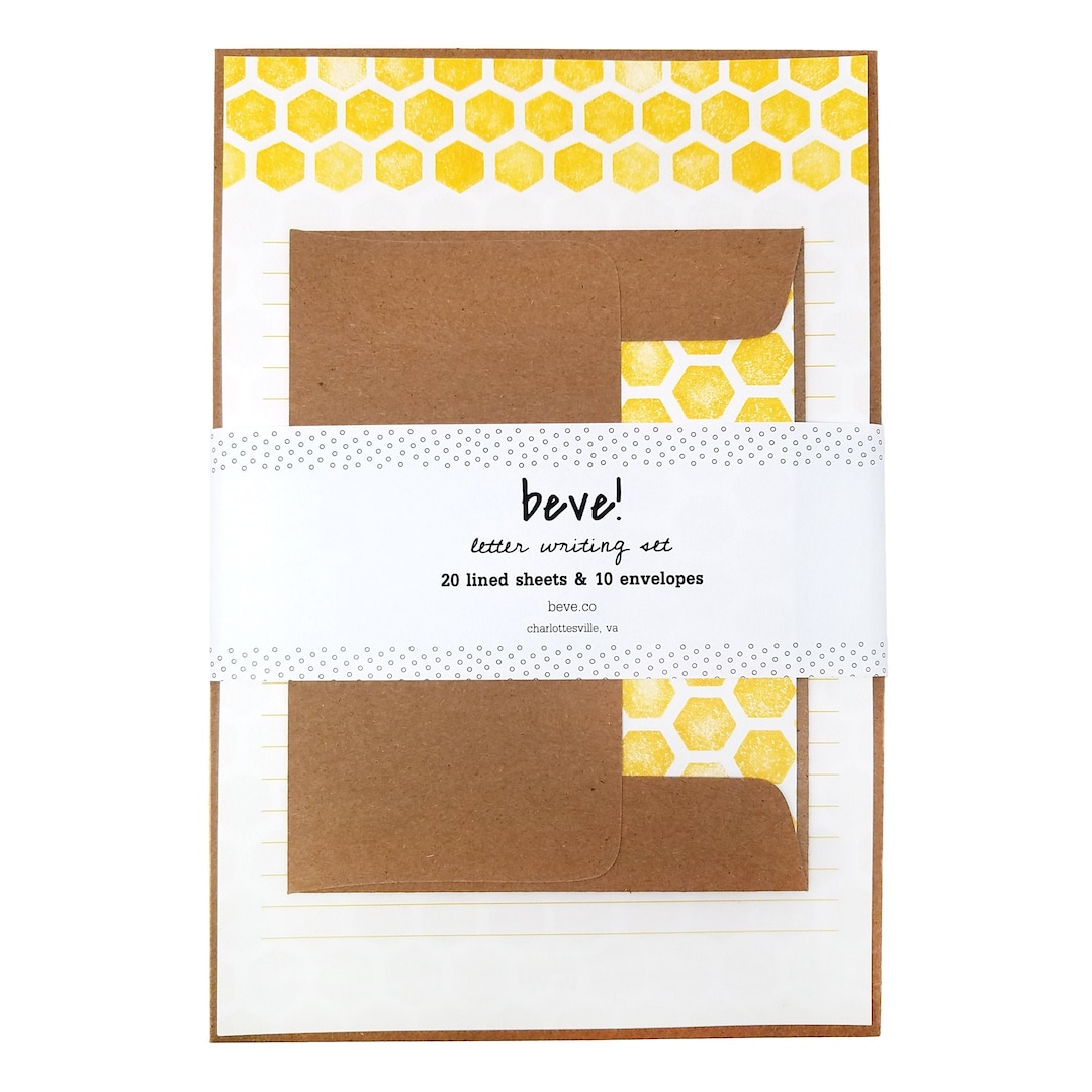 Yellow Hex Letter Writing Stationery Set, Golden Honeycomb Pattern ...