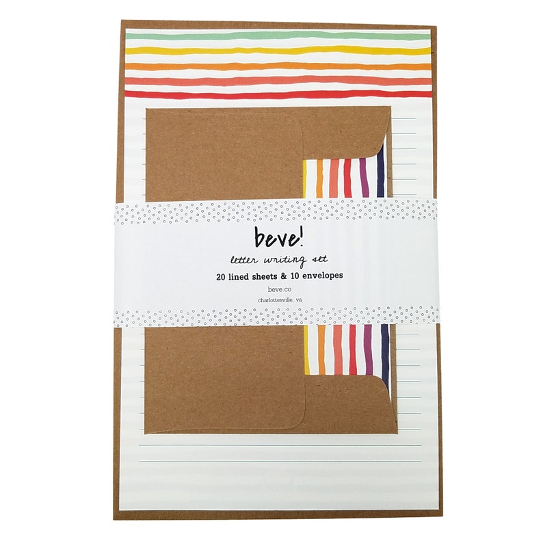 Rainbow Striped Letter Writing Stationery Set, Bright and Fun Notes ...