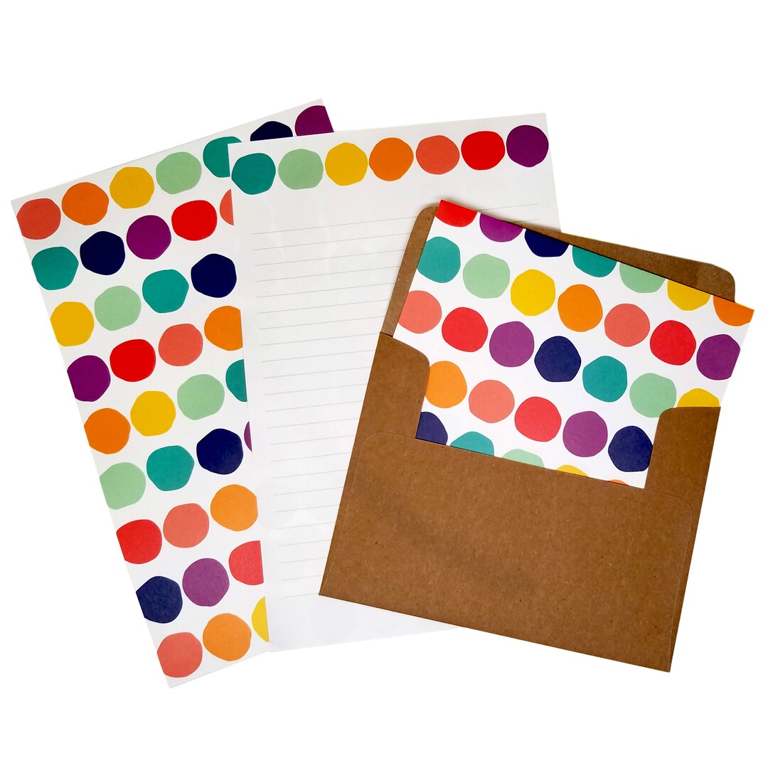 Stationery Set in Rainbow - Rainbow Dot Letter Writing Set - Stationery ...